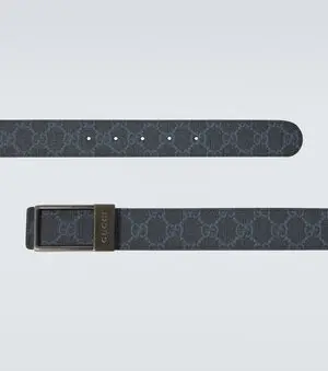 Gucci Gg Canvas Reversible Leather Belt - Blue