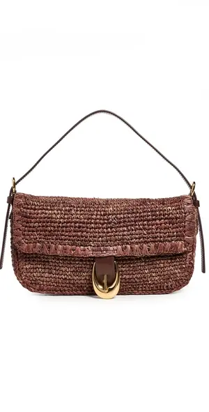 Staud Harlow Raffia Shoulder Bag - Mahogany