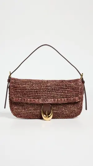 Staud Harlow Raffia Shoulder Bag - Mahogany