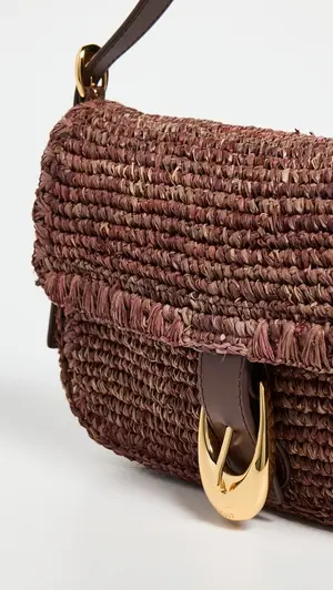 Staud Harlow Raffia Shoulder Bag - Mahogany