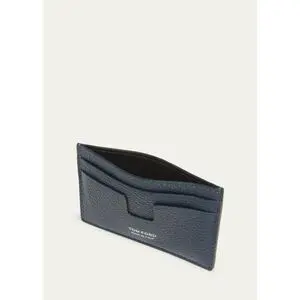 TOM FORD T-line Grained Leather Card Holder - Black Silver