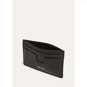TOM FORD T-line Grained Leather Card Holder - Black Silver