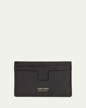 TOM FORD T-line Grained Leather Card Holder Blkslv