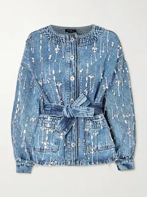 PatBO Belted Embellished Denim Jacket
