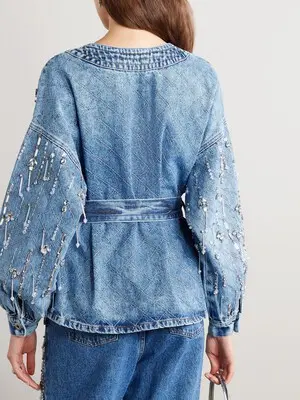 PatBO Belted Embellished Denim Jacket