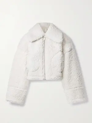 HALFBOY Cropped Shearling Aviator Jacket - Neutrals