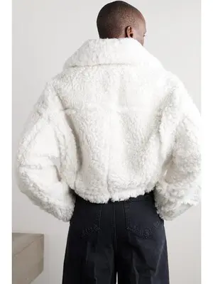 HALFBOY Cropped Shearling Aviator Jacket - Neutrals