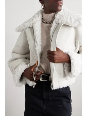 HALFBOY Cropped Shearling Aviator Jacket - Neutrals