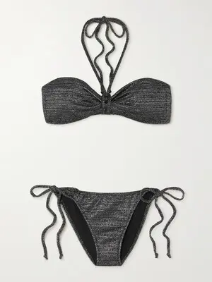 Lisa Marie Fernandez Metallic Jacquard Halterneck Bikini - Silver