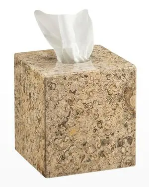 MARBLE CRAFTER Fossil Stone Polished Tissue Box Holder - Beige/ivory