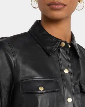 L & APOS;AGENCE L'agence Avina Leather Shirt - Black