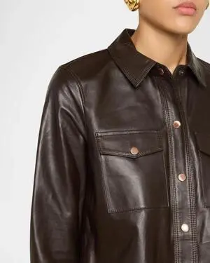 L & APOS;AGENCE L'agence Avina Leather Shirt - Coffee Bean