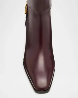 Saint Laurent Julia 75 Knee-high Leather Boots - Wine