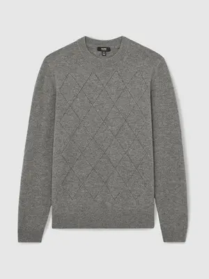REISS Vince Wool Argyle Crew-neck Jumper