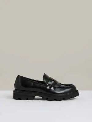 REISS Lianna Leather Loafers - Black
