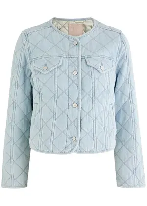 Paige Jayla Cropped Quilted Chambray Jacket