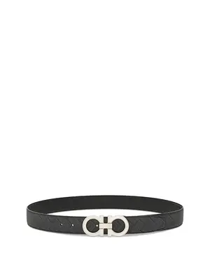FERRAGAMO Double Gancini Reversible Leather Belt Nero-grigio