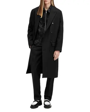 ALLSAINTS Arcade Wool Blend Pinstripe Double Breasted Coat