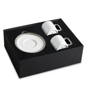 L'Objet Soie Tressee Trim Espresso Cup & Saucer, Set Of 2 - Platinum