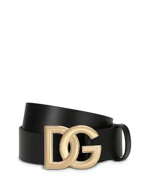 Dolce & Gabbana Leather Belt With Dg Logo Buckle - Black/gold