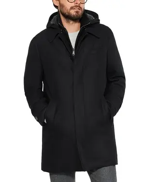 NORWEGIAN WOOL Down Filled Euro Coat With Removable Hood - Black