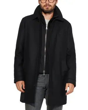 NORWEGIAN WOOL Down Filled Euro Coat With Removable Hood - Black