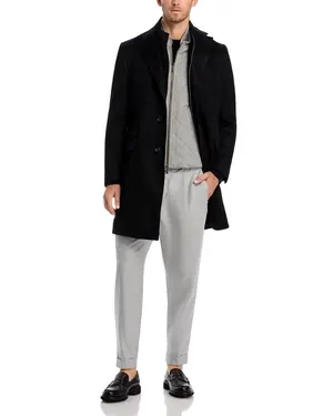 Corneliani Wool Topcoat With Microsuede Bib - Black