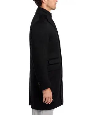 Corneliani Wool Topcoat With Microsuede Bib - Black