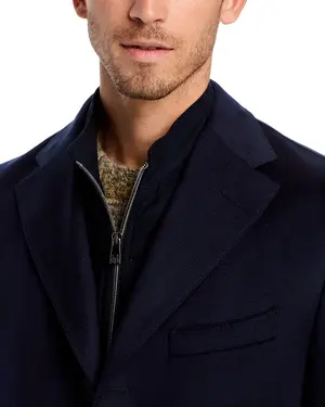 Corneliani Wool Topcoat With Microsuede Bib - Navy