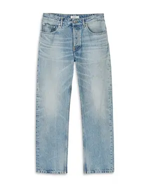 Sandro Stonewashed Straight Leg Jeans - Light Blue