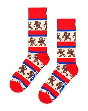 Happy Socks Gingerbread Stripe Crew Socks - Red