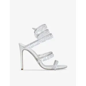 Rene Caovilla Chandelier 105 Crystal-embellished Heeled Leather Sandals - Grey/light
