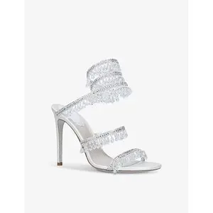 Rene Caovilla Chandelier 105 Crystal-embellished Heeled Leather Sandals - Grey/light