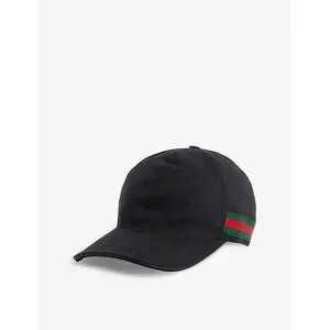 Gucci Monogram-pattern Woven Baseball Cap With Striped Trim - Nero/nero/vrv