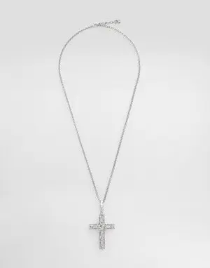 Dolce & Gabbana Brass Necklace With Cross And Logo - Silver