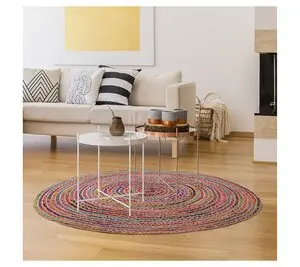 OX BAY TRADING CO. Ox Bay Ingrid Cotton And Jute Rainbow Indoor 5' Round Rug - One-color