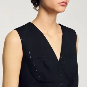 Sandro Striped Sequin Cropped Vest - Black