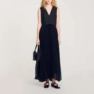 Sandro Sleeveless Pleated Maxi Dress Black