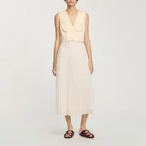 Sandro Sleeveless Pleated Maxi Dress - Ecru