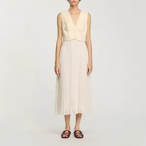 Sandro Sleeveless Pleated Maxi Dress - Ecru