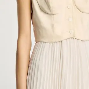 Sandro Sleeveless Pleated Maxi Dress - Ecru