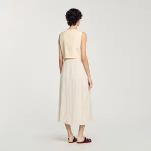 Sandro Sleeveless Pleated Maxi Dress - Ecru