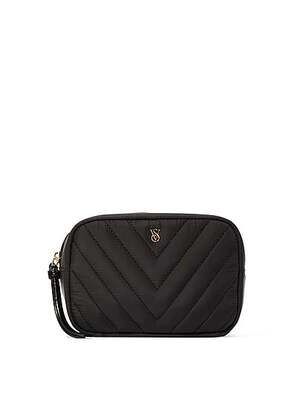 Victoria's Secret Woven Makeup Bag With Beach Motif - Black