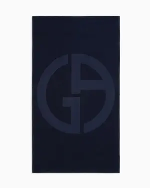 Giorgio Armani Cotton Beach Towel With Jacquard Logo - Navy_blue