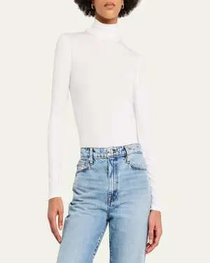 FRAME Ribbed Turtleneck Top - White