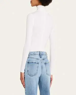 FRAME Ribbed Turtleneck Top - White