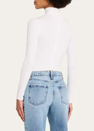 FRAME Ribbed Turtleneck Top - White