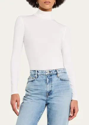 FRAME Ribbed Turtleneck Top - White