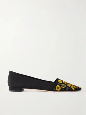 Manolo Blahnik Safiye Embroidered Point-toe Flats