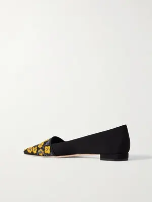 Manolo Blahnik Safiye Embroidered Point-toe Flats